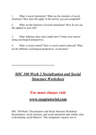 SOC 100 Social Responsibility - snaptutorial.com