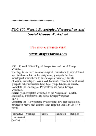 SOC 100 Social Responsibility - snaptutorial.com