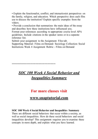 SOC 100 Social Responsibility - snaptutorial.com