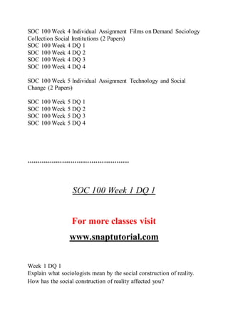 SOC 100 Social Responsibility - snaptutorial.com