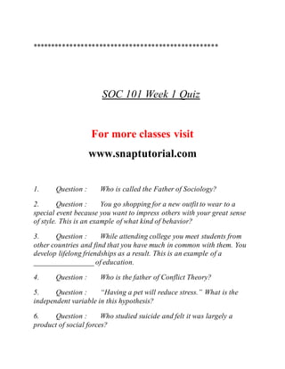 Soc 101 Enhance teaching / snaptutorial.com