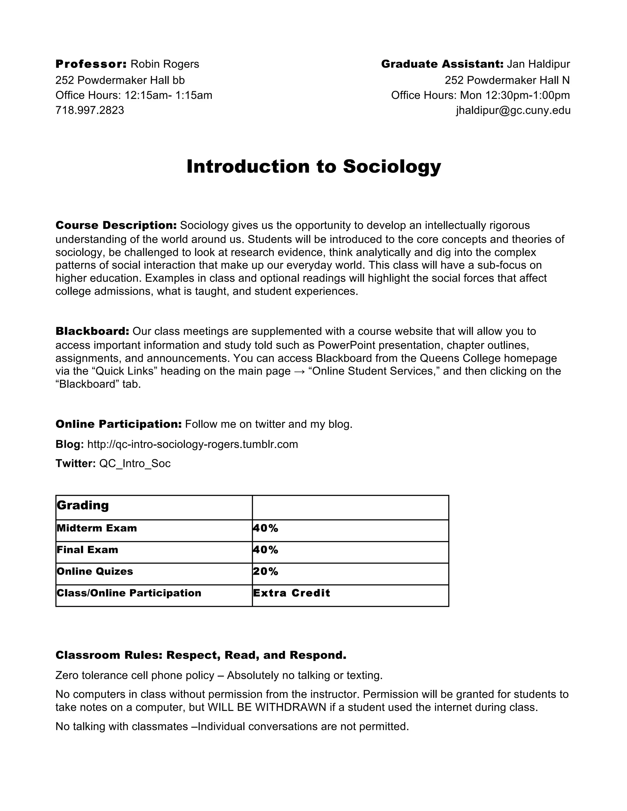 Soc 101 syllabus introductionto sociology queens college fall2012 | PDF