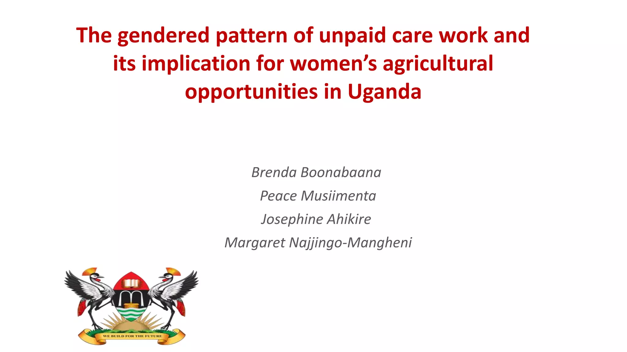 The gendered pattern of unpaid care work and its implication for women ...