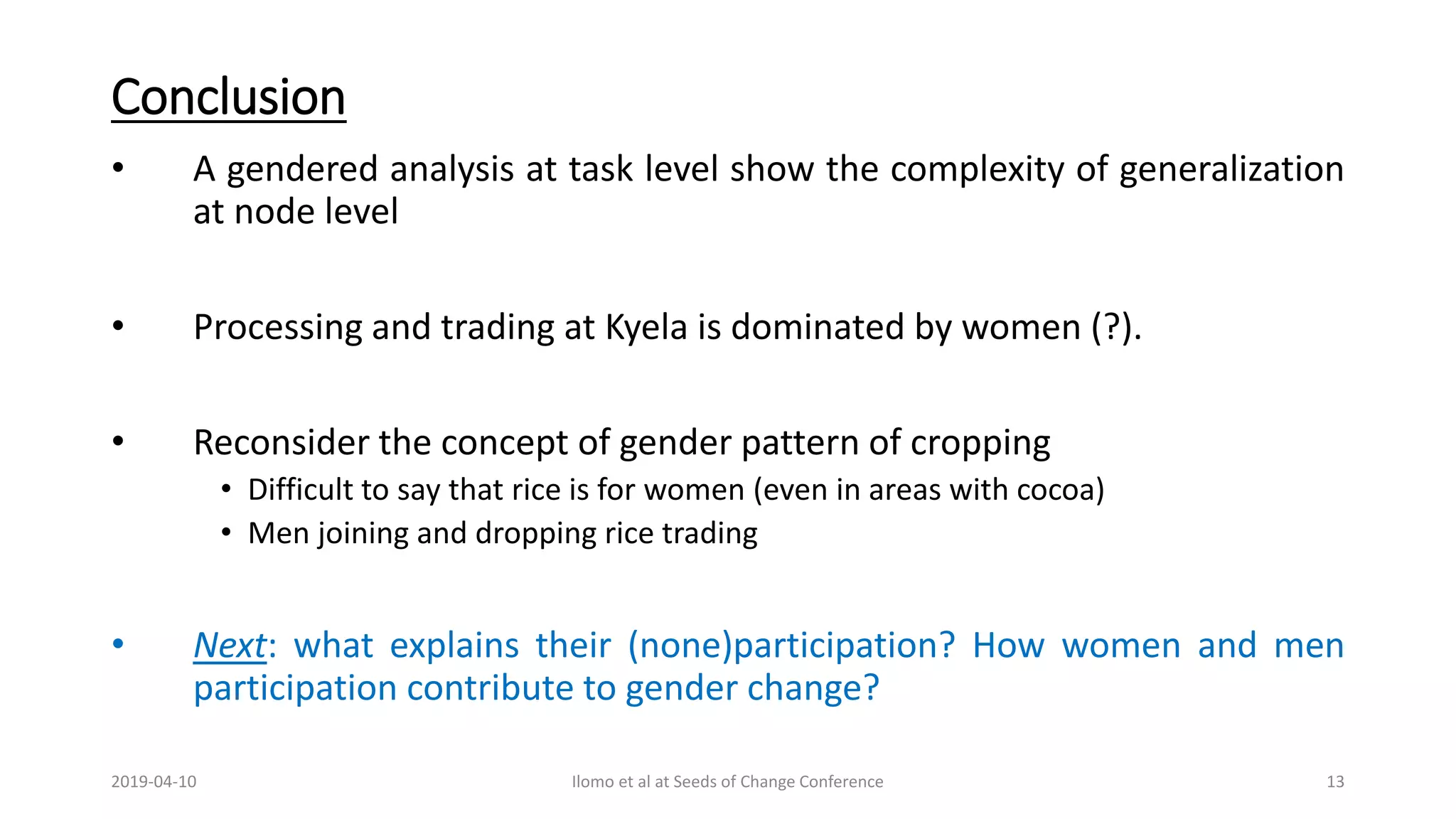 Gendered participation in the rice value chain. New insights from Kyela ...