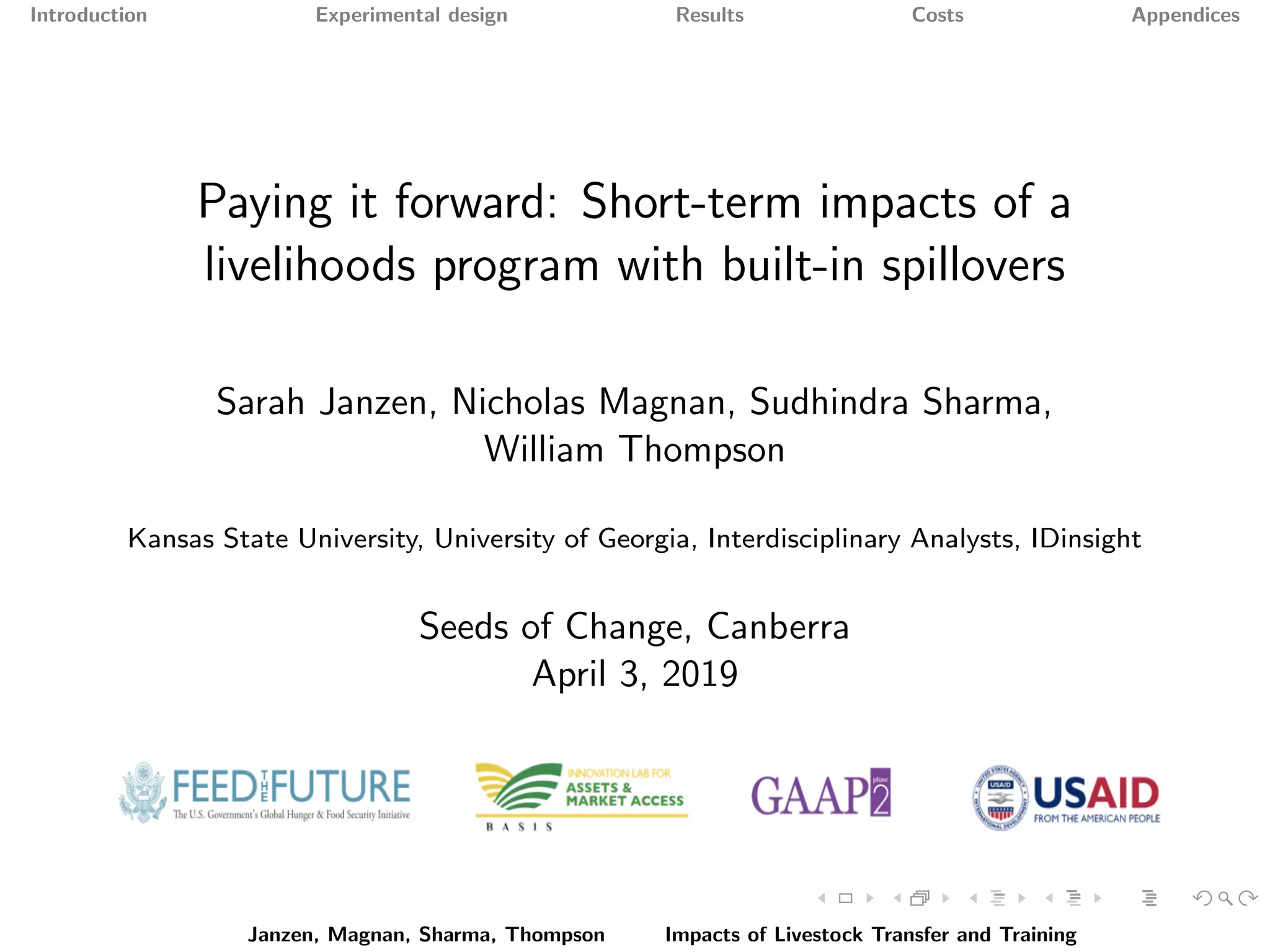 Paying it forward: short-term impacts of a livelihoods program with ...