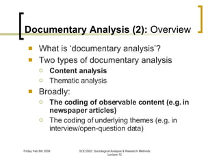 SOC2002 Lecture 12 | PPT | Documentary | Genres