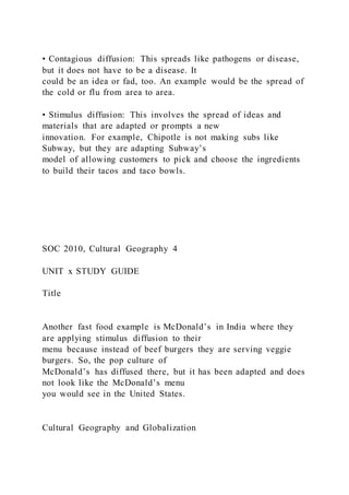 SOC 2010, Cultural Geography 1 Course Learning Out | DOCX