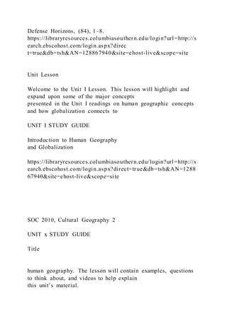 SOC 2010, Cultural Geography 1 Course Learning Out | DOCX