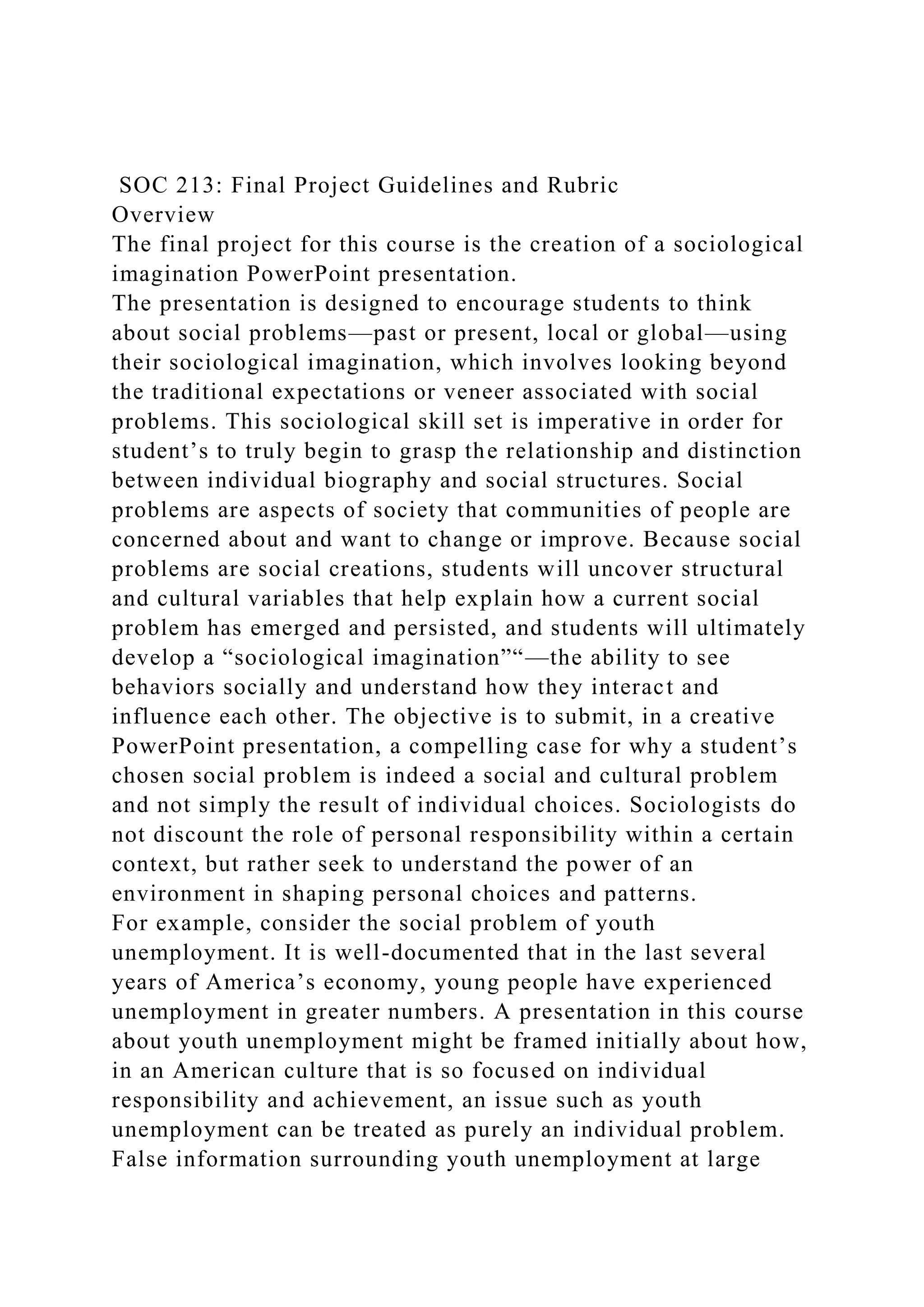 SOC 213 Final Project Guidelines and RubricOverviewThe final.docx