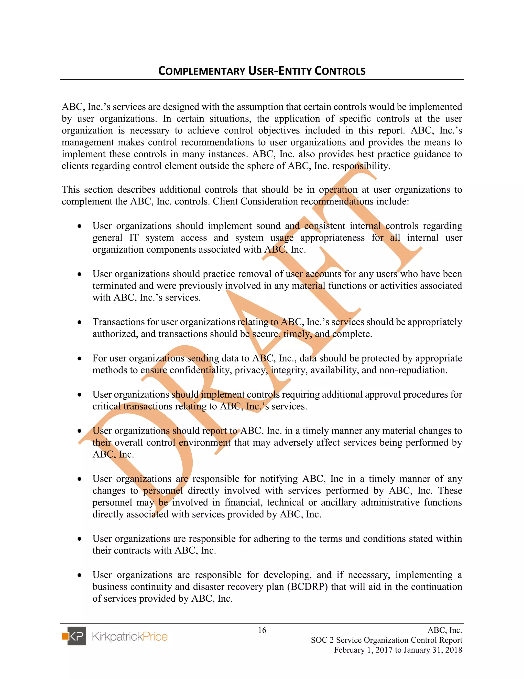 Sample SOC2 report of a security audit firm | PDF