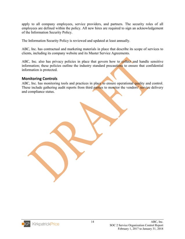 Sample SOC2 report of a security audit firm | PDF