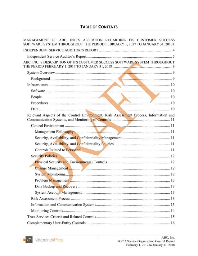 Sample SOC2 report of a security audit firm | PDF