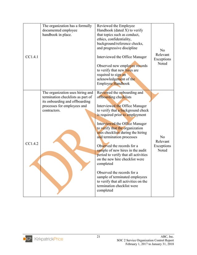 Sample SOC2 report of a security audit firm | PDF