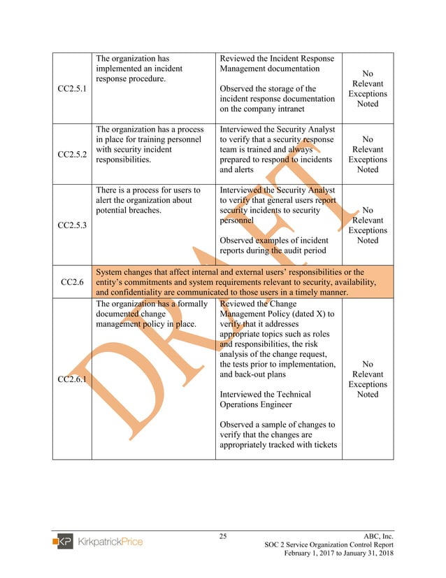 Sample SOC2 report of a security audit firm | PDF