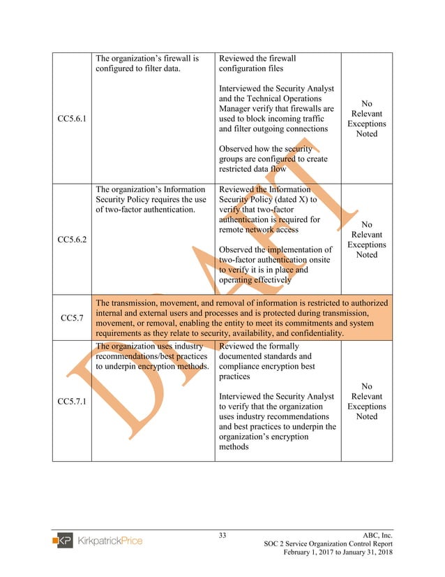 Sample SOC2 report of a security audit firm | PDF