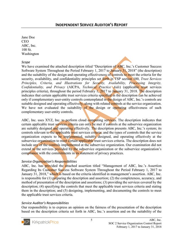 Sample SOC2 report of a security audit firm | PDF