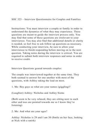 SOC 323 – Interview Questionnaire for Couples and FamiliesIn.docx