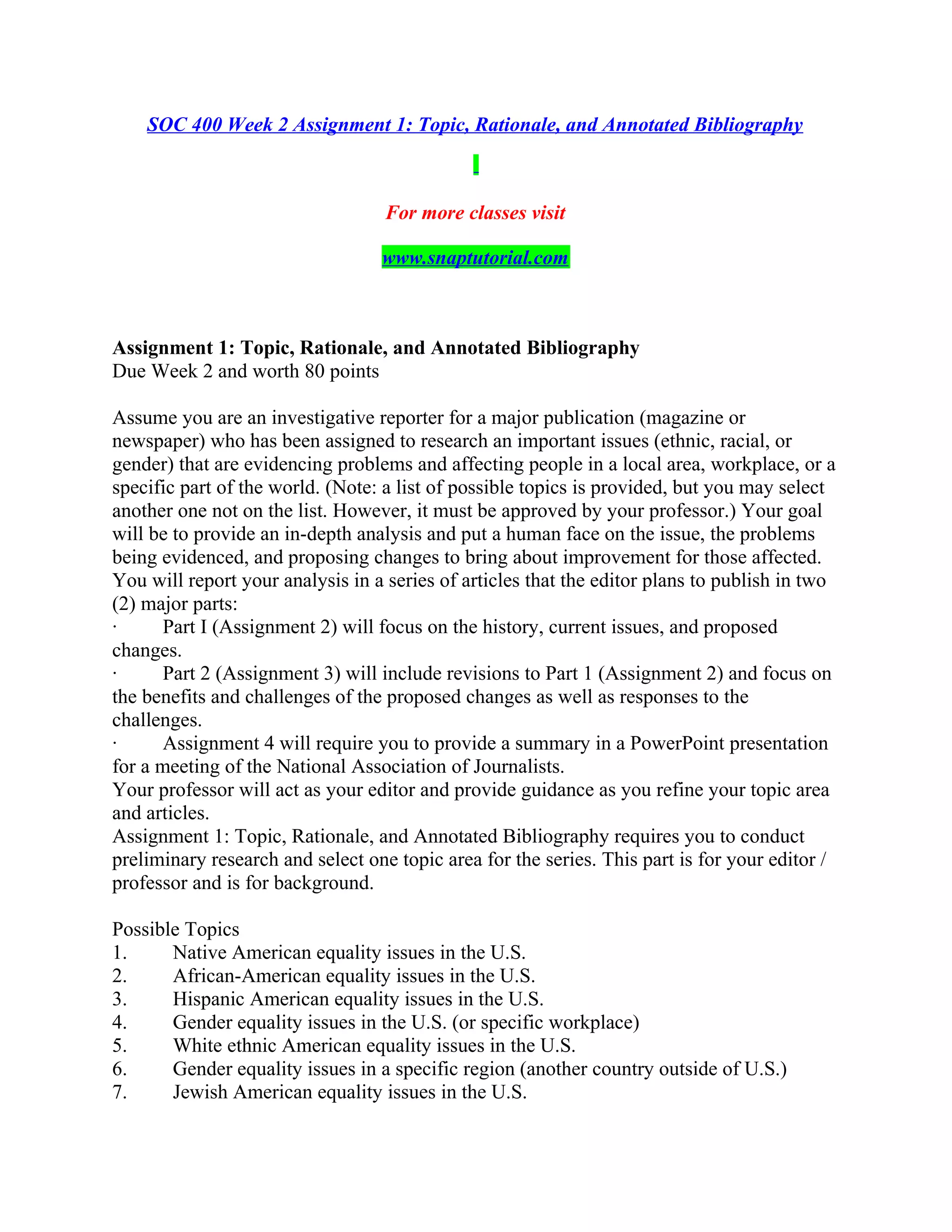 SOC 400 Massive Success / snaptutorial.com
