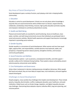 Social Development: Meaning, Importance, and Pathways for Progress | PDF