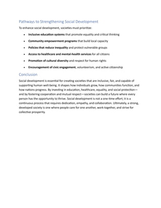 Social Development: Meaning, Importance, and Pathways for Progress | PDF