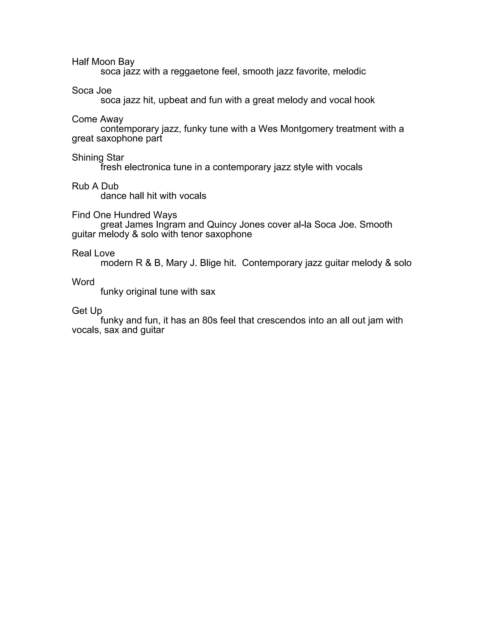 Soca Joe Song Descriptions | PDF