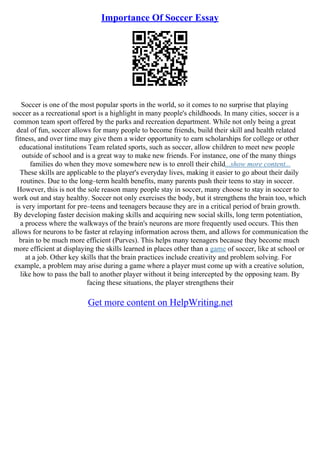 Soccer Essay | PDF