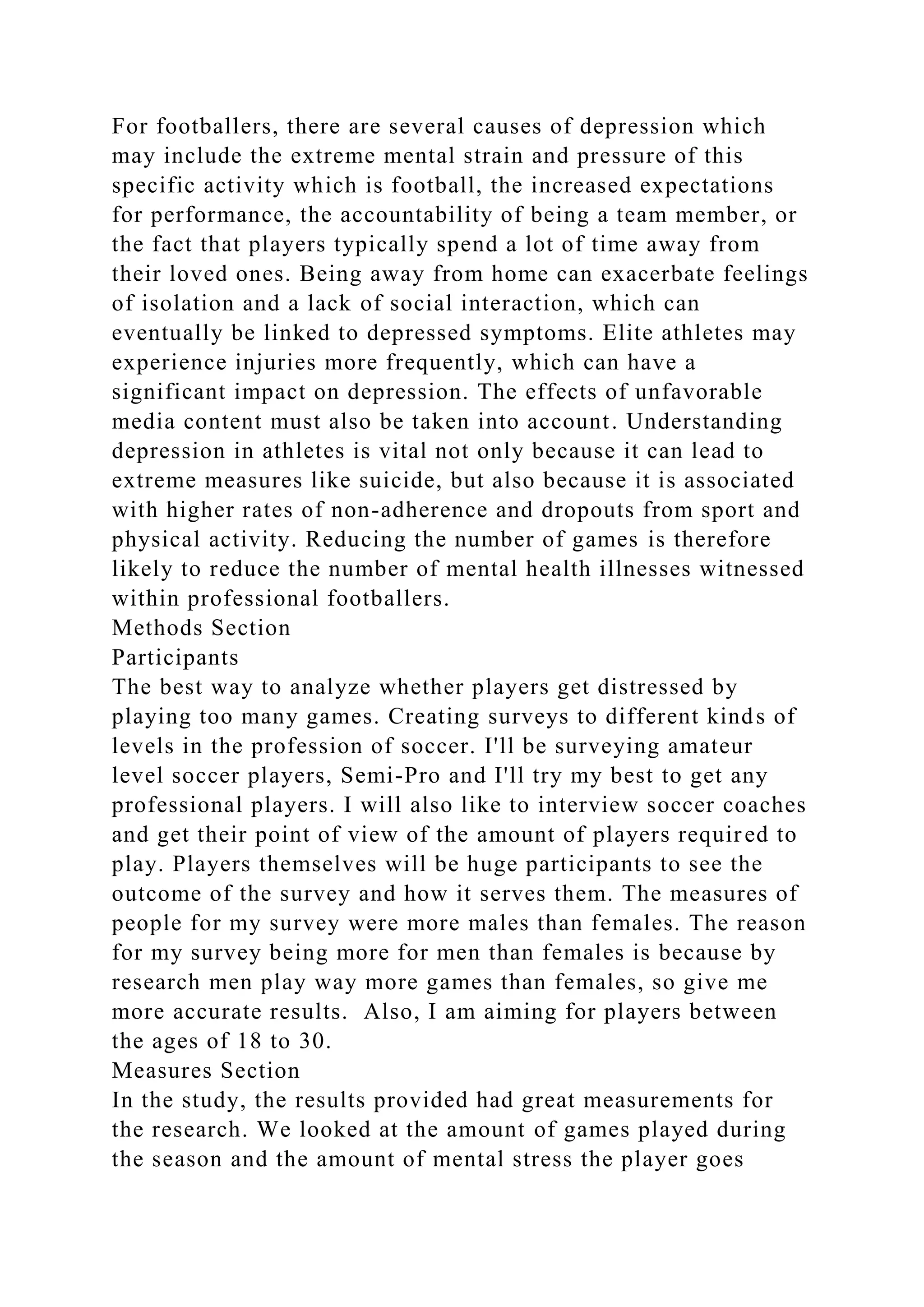 Soccer players mental health & Games required to .docx