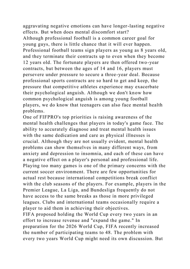 Soccer players mental health & Games required to .docx