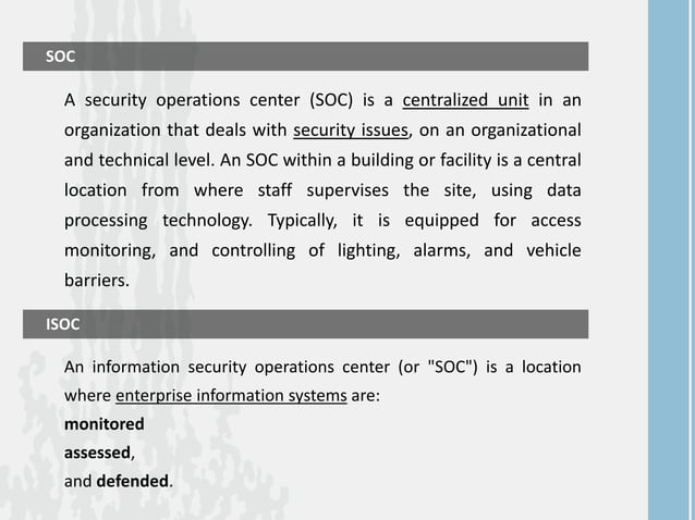 An introduction to SOC (Security Operation Center) | PPTX | IT and Internet Support | Internet