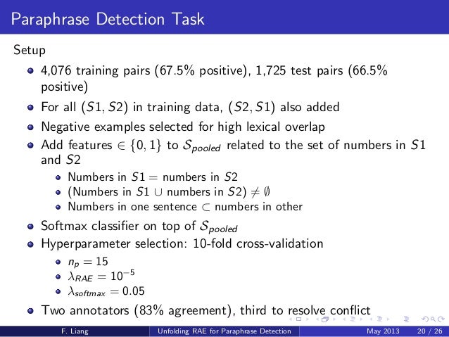 Recursive Autoencoders for Paraphrase Detection (Socher et al)