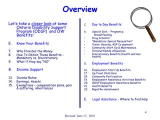 Social Assistance: OW ODSP Rights and Benefits | PPT