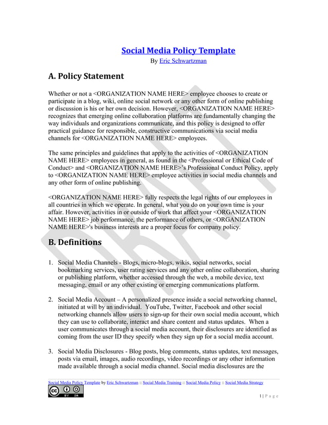 Social Media Policy Template | PDF