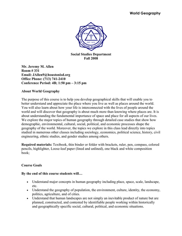 W Geo Syllabus Pdf