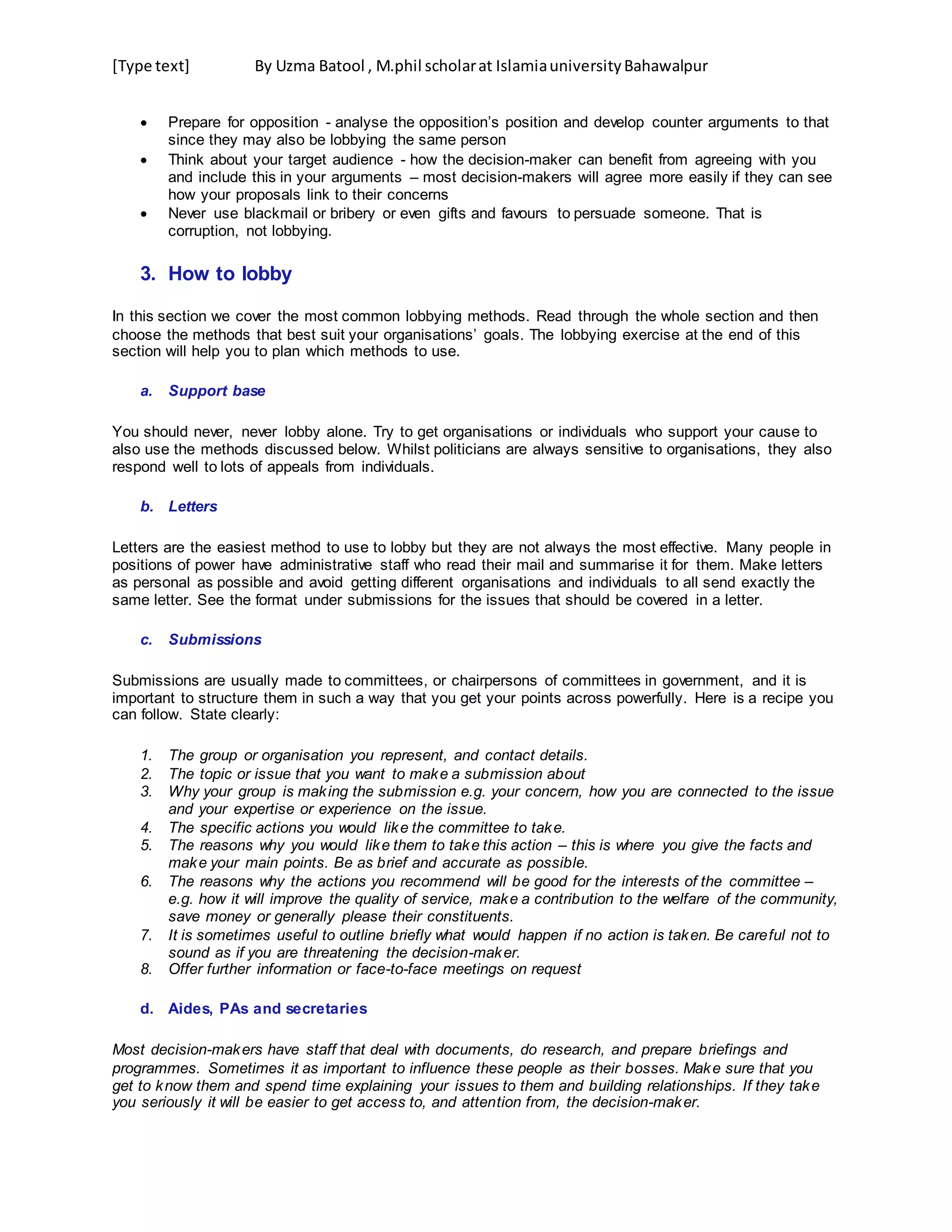 Social action lobbying | DOCX