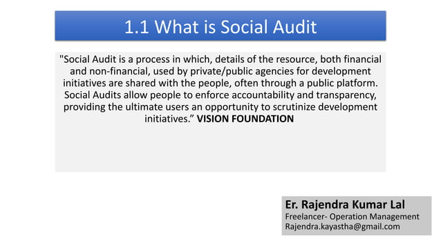 Social audit tutorial class | PPTX | Government Support and Welfare ...