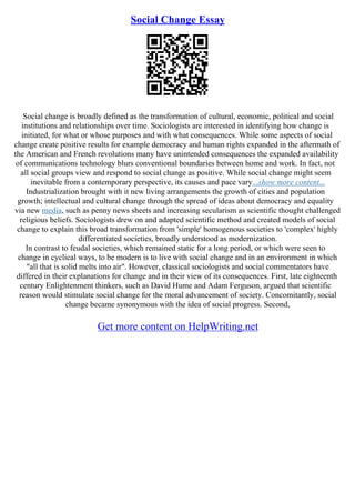 Social Change Essay | PDF | Social Networking | Internet