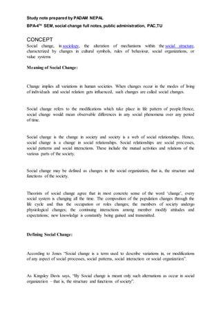 BPA notes, 4th sem, Social change,full notes | DOCX