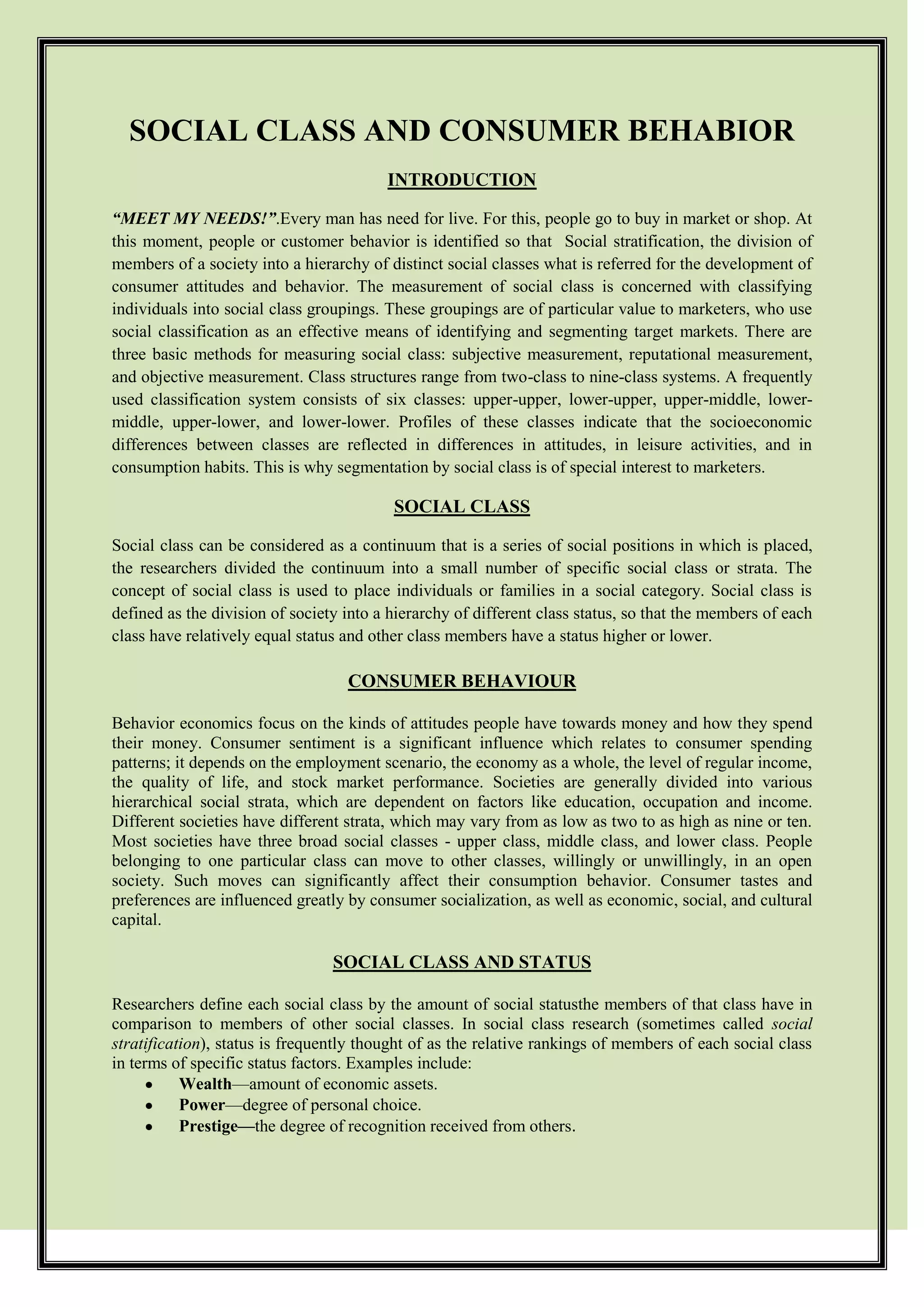 Social class and consumer behavior | DOCX