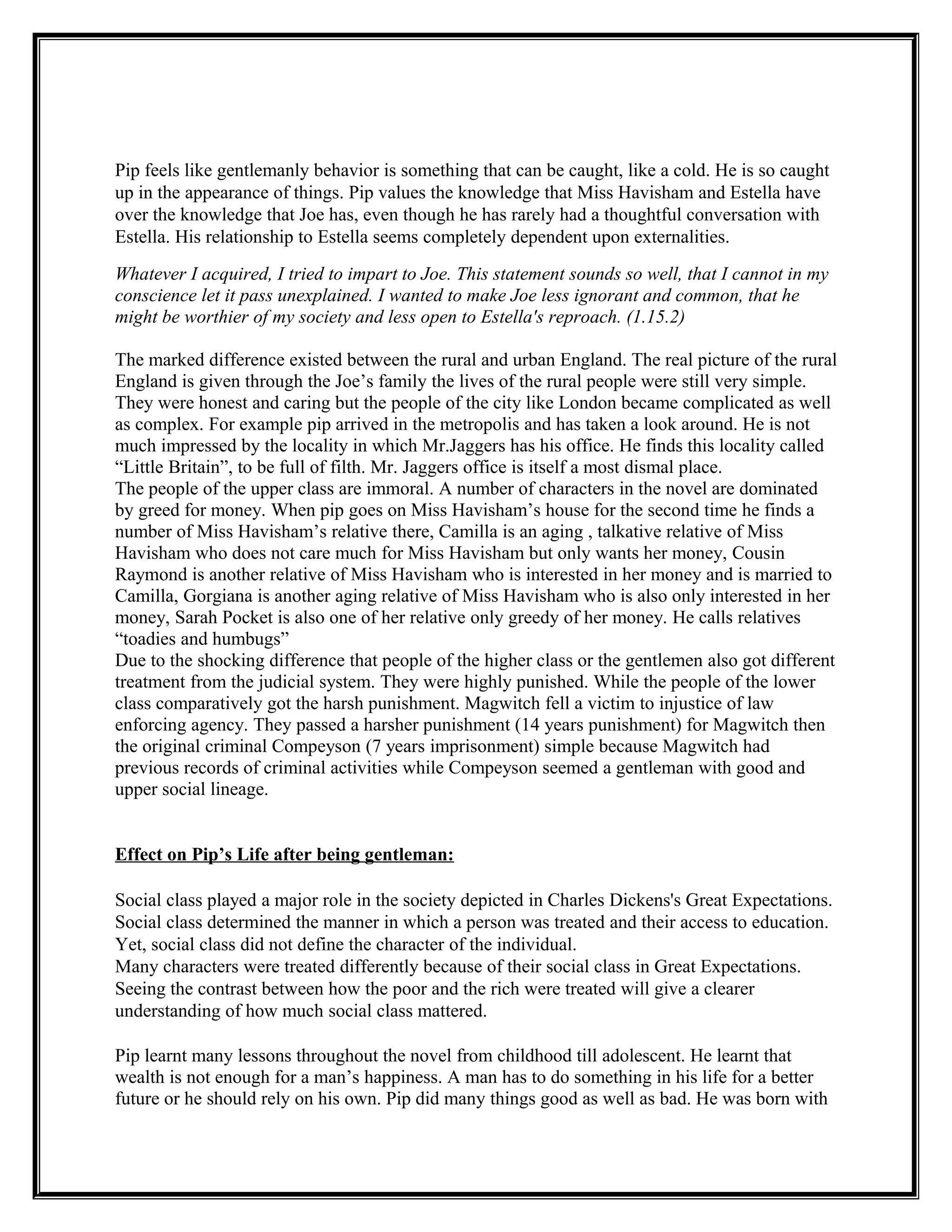 social class play in the novel Great Expectations | DOC