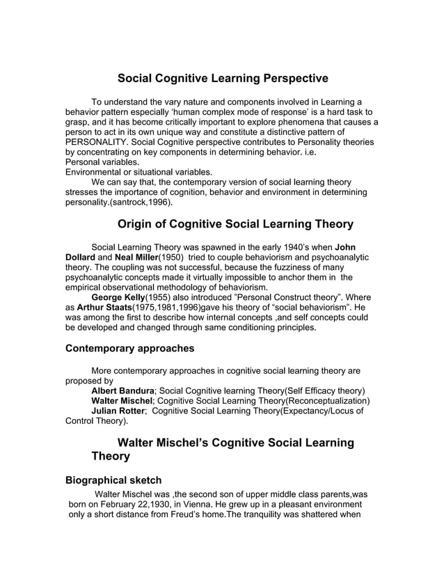 Social Cognitive Learning Perspective | DOC