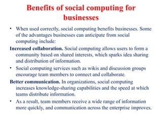 Social Computing in business, HRM, CRM, Shopping etc | PPTX