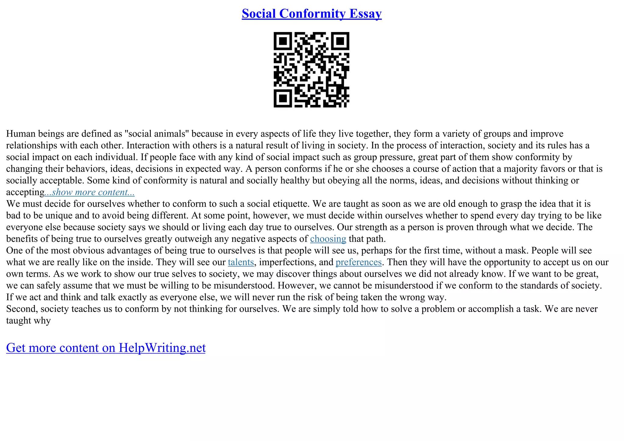 Social Conformity Essay | PDF