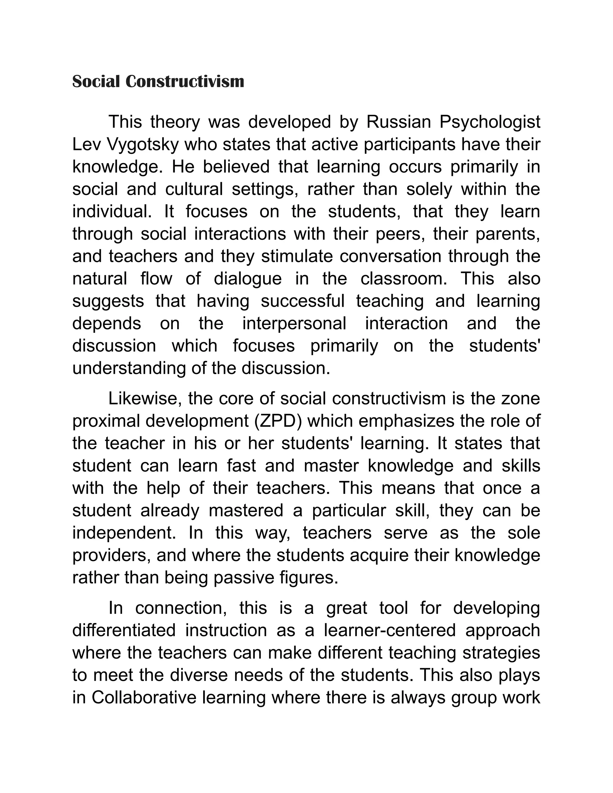 Social Constructivism and Universal Design for Learning | DOCX