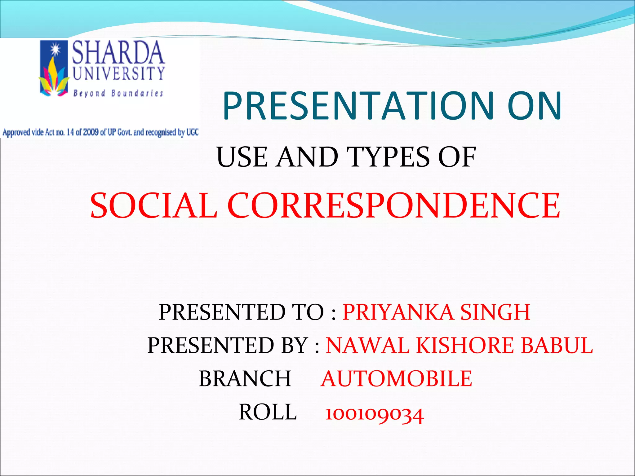 Social correspondence | PPT