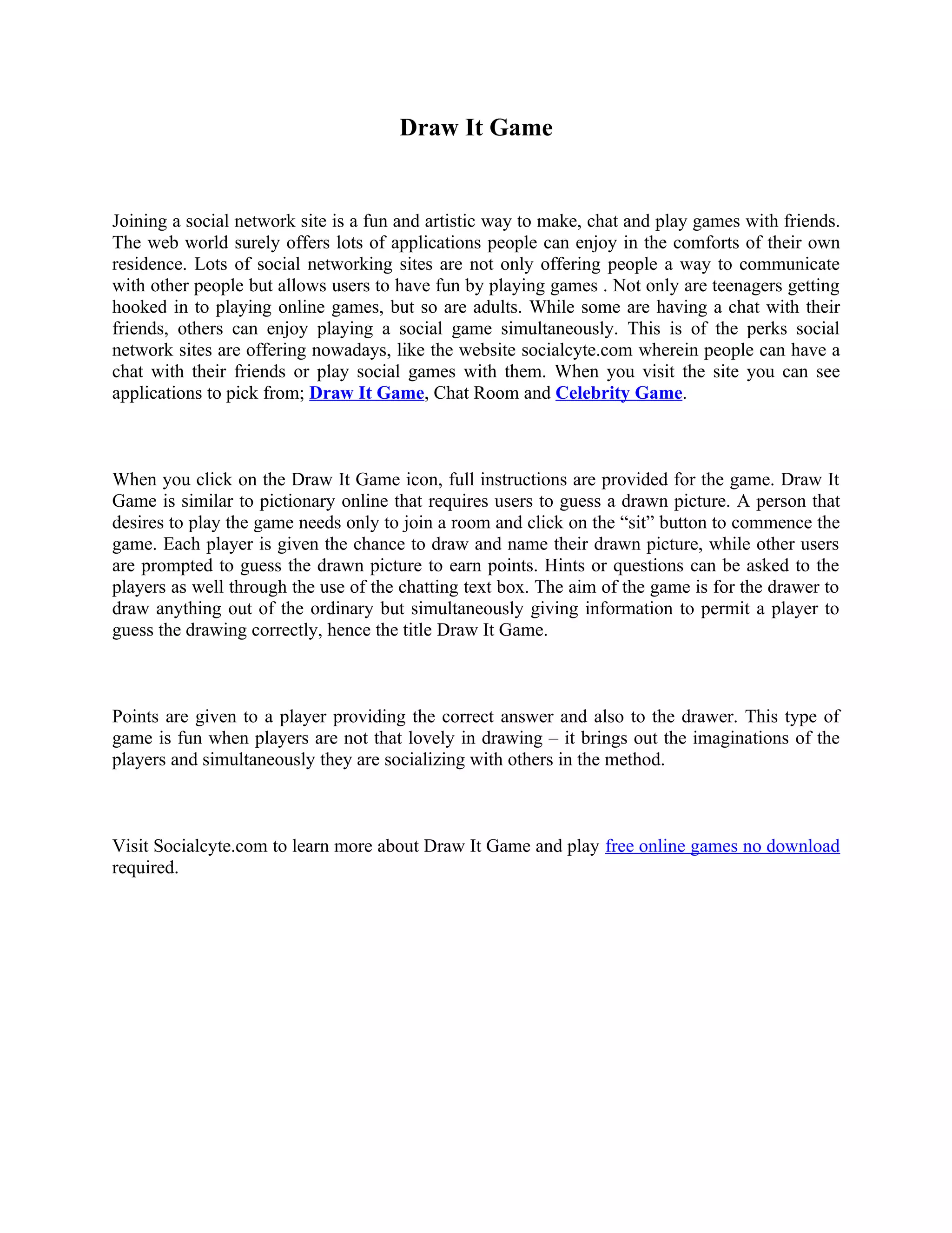 Socialcyte – Draw it Game | DOC | Board Games and Puzzles | Games and ...