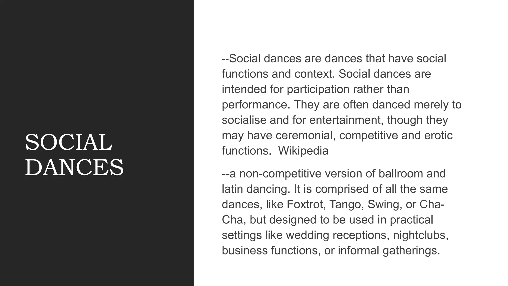 CLASSIFICATION OF SOCIAL DANCES powerpoint | PPTX