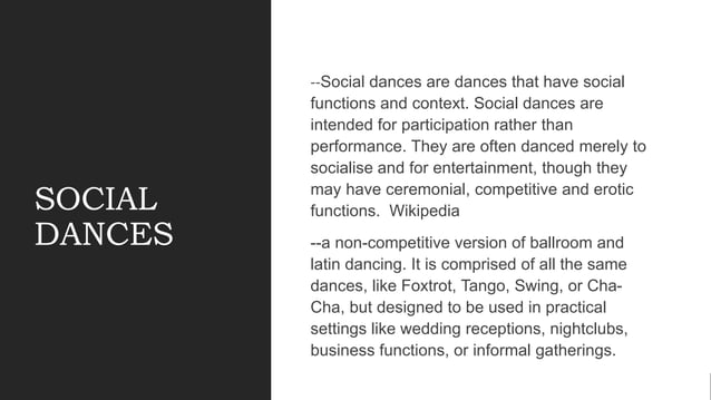CLASSIFICATION OF SOCIAL DANCES powerpoint | PPTX