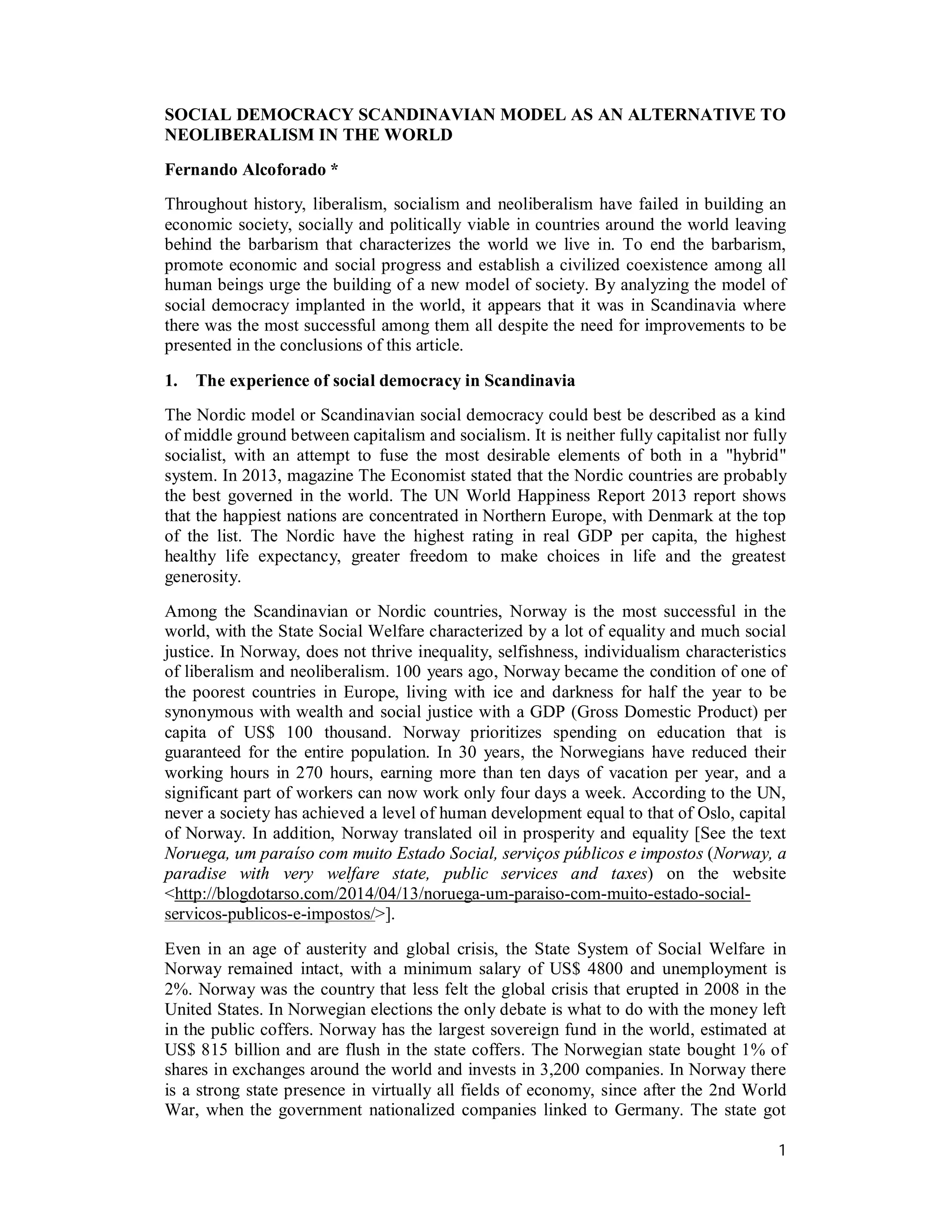 Social democracy scandinavian model as an alternative to neoliberalism ...