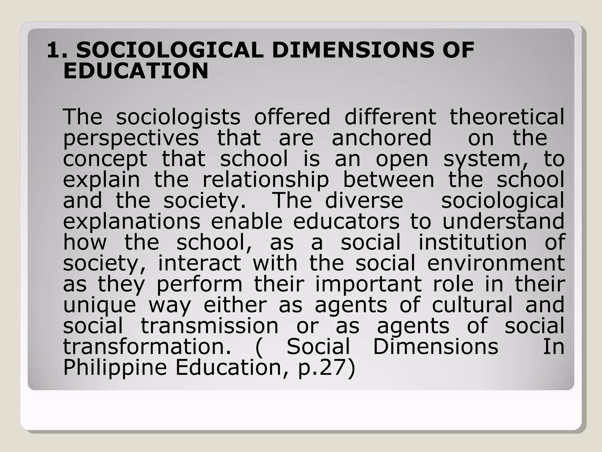 Social dimensions of_educatio_npart_1 | PPT