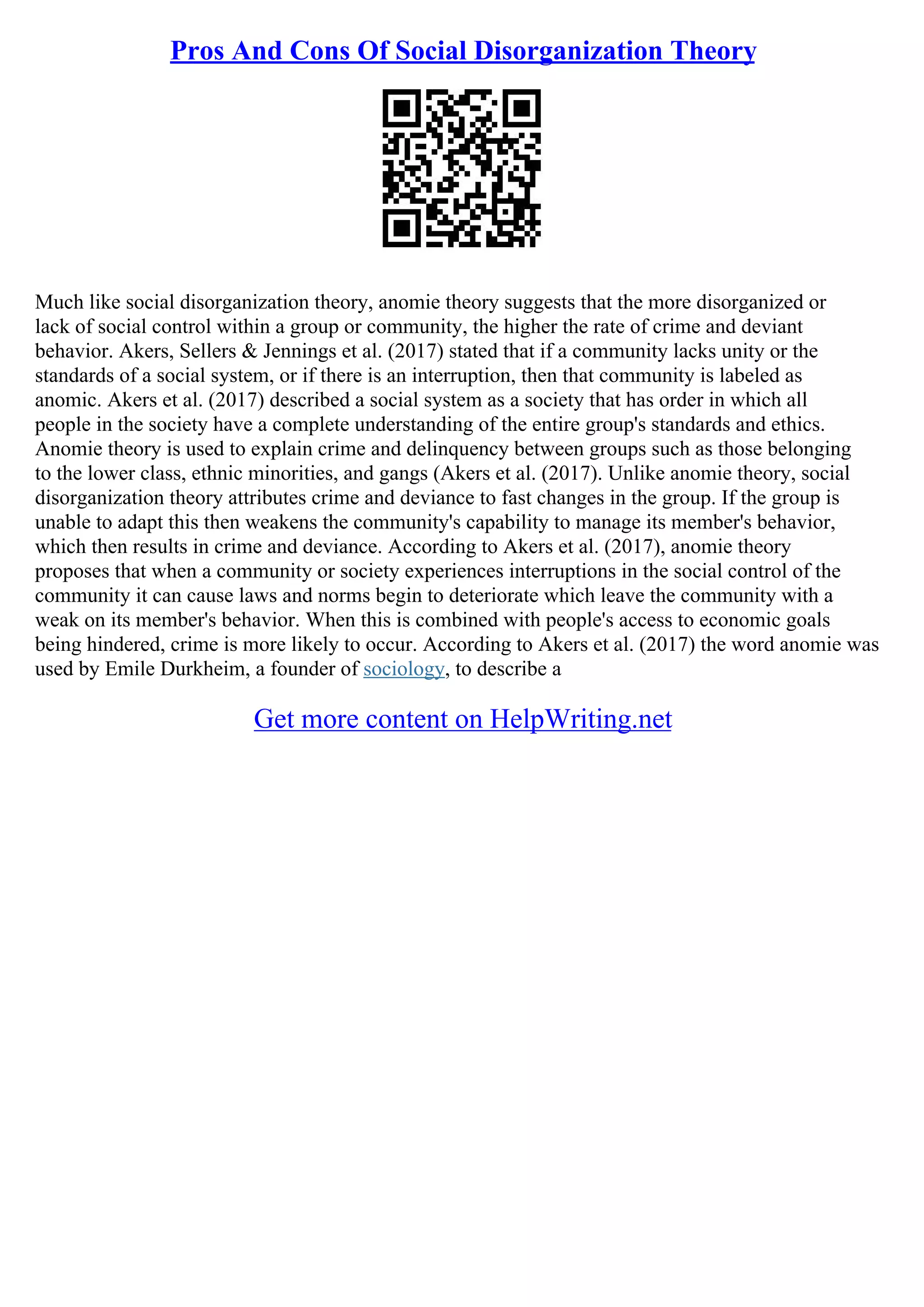 Social Disorganization Theory Essay | PDF